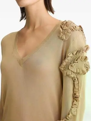 Liu Jo Ruched V-neck Long-sleeve Sweater