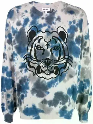 Kenzo Tiger Head-print Crew Neck Sweatshirt - Grey