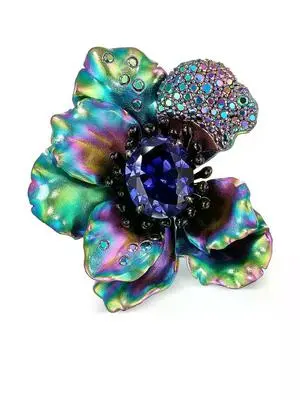 ANABELA CHAN 18kt Yellow Gold Poppy Topaz And Sapphire Pin - Green