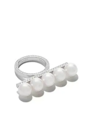 TASAKI 18kt White Gold Diamond Pavé Collection Line Balance Ring With Akoya Pearls