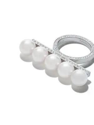 TASAKI 18kt White Gold Diamond Pavé Collection Line Balance Ring With Akoya Pearls
