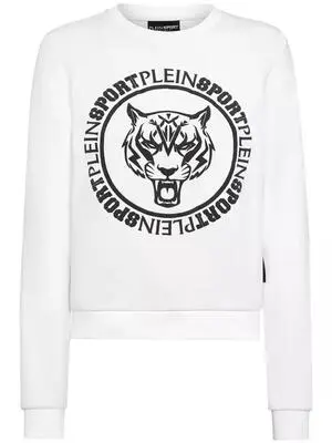 PLEIN SPORT Tiger-print Cropped Sweatshirt - White