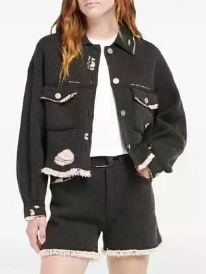 BARRIE Distressed Fringed Denim Jacket - Black