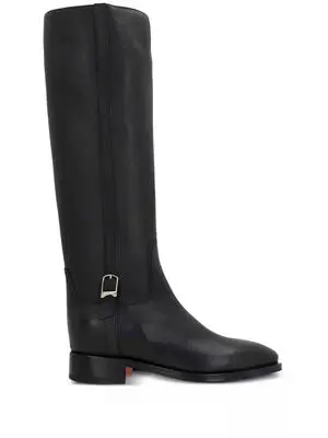 Santoni Knee-high Buckled Leather Boots - Black