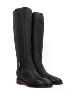 Santoni Knee-high Buckled Leather Boots - Black