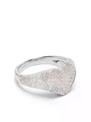 Yvonne Léon 9kt White Gold Chevalière Diamond Ring - Silver