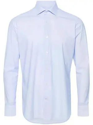 TINTORIA MATTEI 954 Mini-check Spread-collar Shirt - Blue