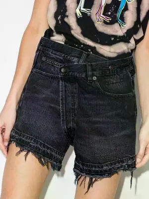 R13 Crossover-waist Raw-hem Denim Shorts