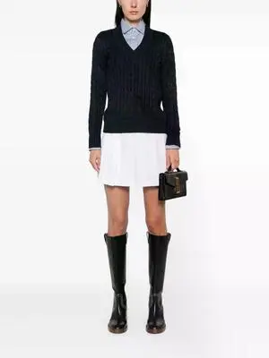 Ralph Lauren Cable-knit Cotton-blend V-neck Sweater