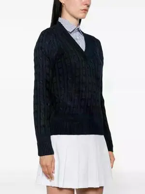 Ralph Lauren Cable-knit Cotton-blend V-neck Sweater