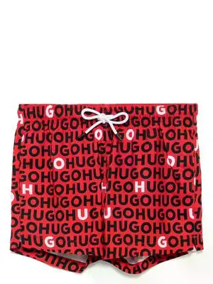 BOSS Logo Print Swim Shorts - Red