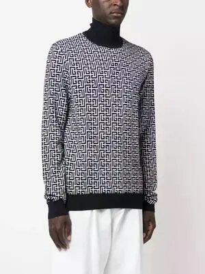 Balmain Monogram-intarsia Roll-neck Jumper