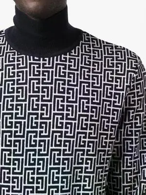 Balmain Monogram-intarsia Roll-neck Jumper