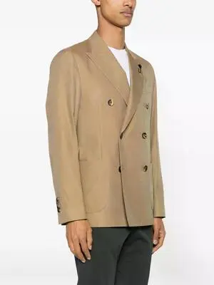 LARDINI Brooch-detail Double-breasted Blazer - Neutrals