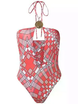 AMIR SLAMA Geometric Print Swimsuit - Red