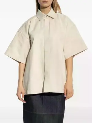 JIL SANDER Short Sleeve Poplin Shirt With Logo Patch - Neutrals