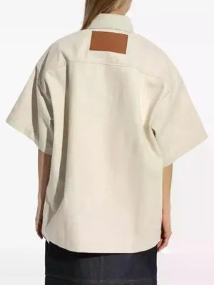 JIL SANDER Short Sleeve Poplin Shirt With Logo Patch - Neutrals