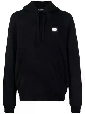 Dolce & Gabbana Logo-plaque Knitted Hoodie - Blue