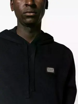 Dolce & Gabbana Logo-plaque Knitted Hoodie - Blue