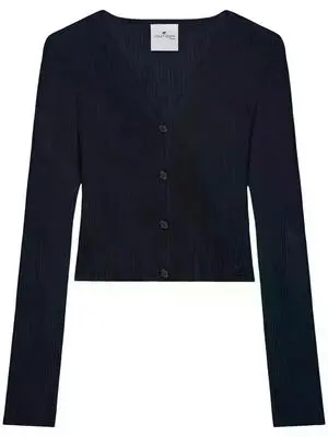 COURREGES Cropped Fine-ribbed Cardigan - Blue