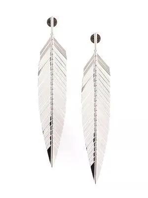 CADAR 18kt White Gold Feather Drop Earrings - Silver