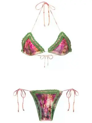 AMIR SLAMA Crochet-trim Tie-dye Triangle Bikini - Multicolour