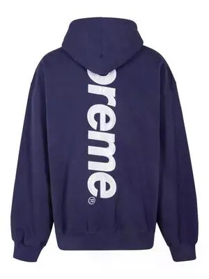 Supreme Washed Navy Hoodie With Satin Appliqu - Blue