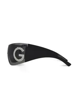 Dolce & Gabbana Re-edition Shield-frame Sunglasses With Rhinestone Embellishment - Black