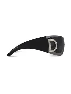 Dolce & Gabbana Re-edition Shield-frame Sunglasses With Rhinestone Embellishment - Black