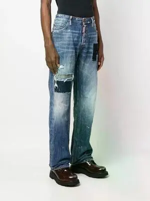 Dsquared2 Distressed Patchwork Straight Leg Jeans