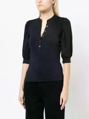 Veronica Beard Button-up Top With Puff Sleeves