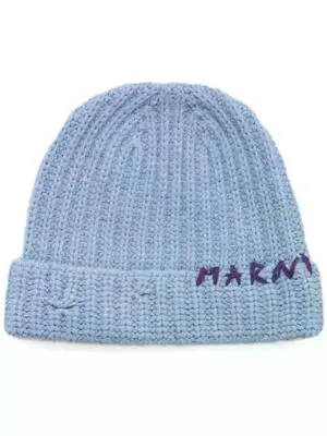 Marni Logo-embroidered Wool Beanie - Blue