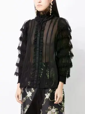 Shiatzy Chen Ruffled Mulberry Silk Blouse