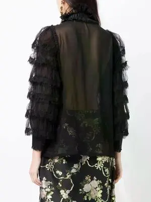 Shiatzy Chen Ruffled Mulberry Silk Blouse