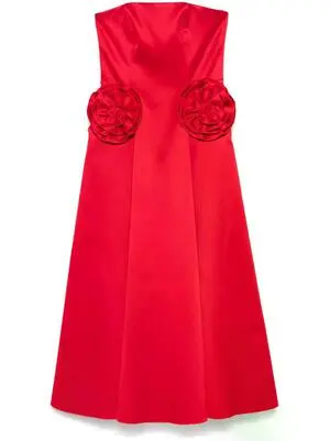 NISSA Floral-appliqué Midi Dress - Red