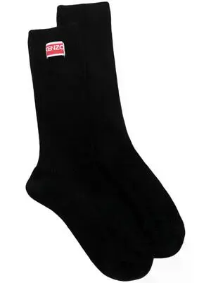 Kenzo Logo-patch Ribbed-knit Socks - Black
