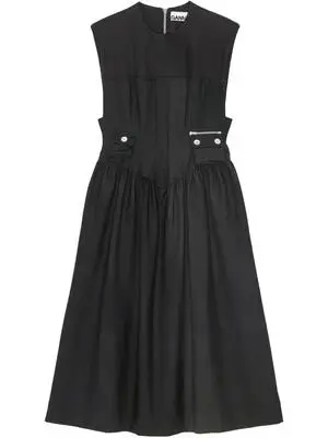 GANNI Pleat-detailing Midi Dress - Black