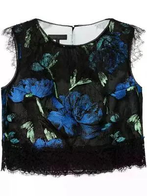 Shiatzy Chen Floral Embroidery Lace Cropped Top