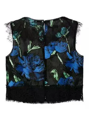 Shiatzy Chen Floral Embroidery Lace Cropped Top