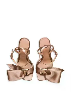 FERRAGAMO 105mm Asymmetric-bow Satin Sandals - Neutrals