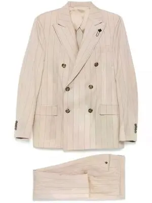 LARDINI Striped Double Breasted Suit - Neutrals