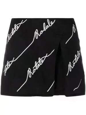 ROTATE BY BIRGER CHRISTENSEN Logo-embellished Knitted Miniskirt - Black