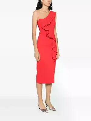 NISSA Ruffled Midi Dress - Red