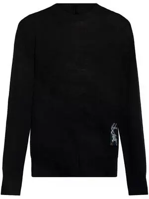 Burberry Wool Sweater With Check Label - Black