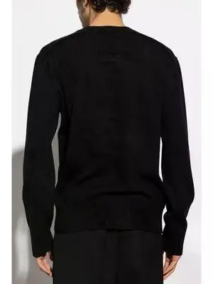 Burberry Wool Sweater With Check Label - Black