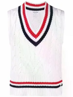 Thom Browne Rwb Trim Cable Knit Tank Top