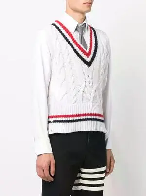 Thom Browne Rwb Trim Cable Knit Tank Top