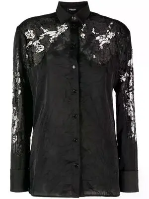 Versace Sheer-lace Crinkled Satin Shirt