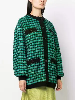 MSGM Houndstooth Tweed Cardigan Coat