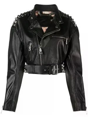 Philipp Plein Rockstud Cropped Leather Jacket
